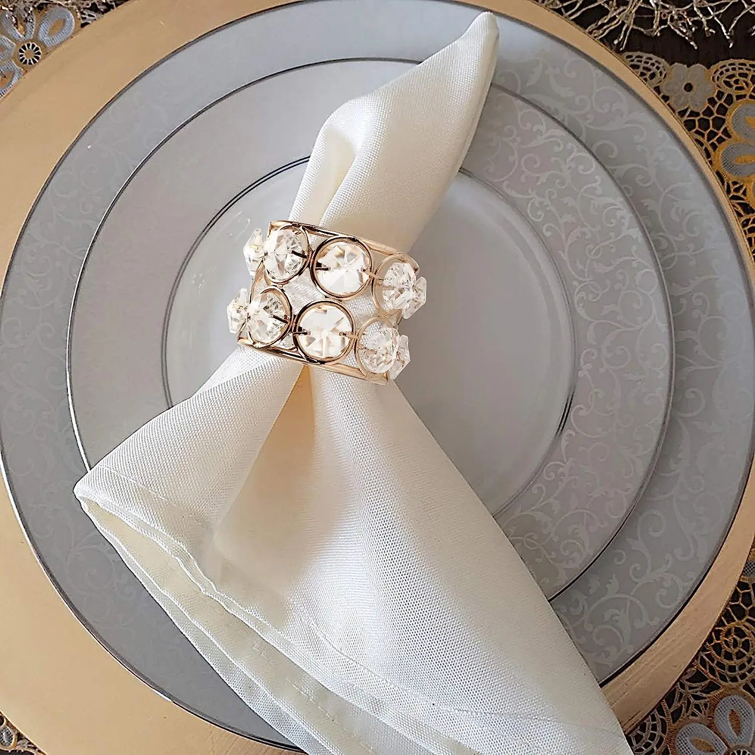 Metal Gold Plated Diamond Crystal Beaded Napkin Holder Ring For Wedding ...