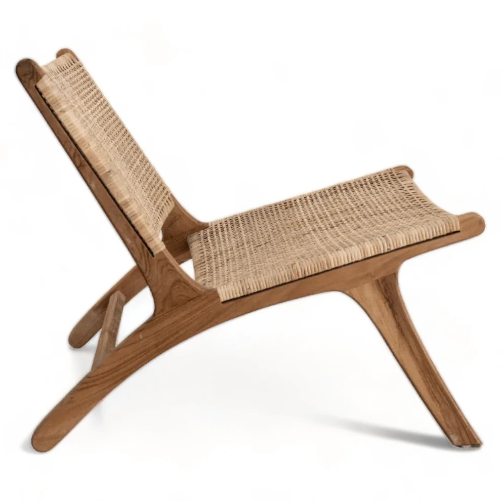 Outdoor Solid Wood Sofa - Teak Lazy Chair with Rattan Weaving