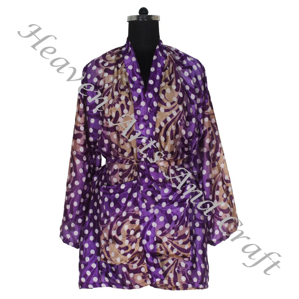 KS013 Bohemian Summer Vintage Sari Kimono Short Wrap Dress Sleeve Silk ...