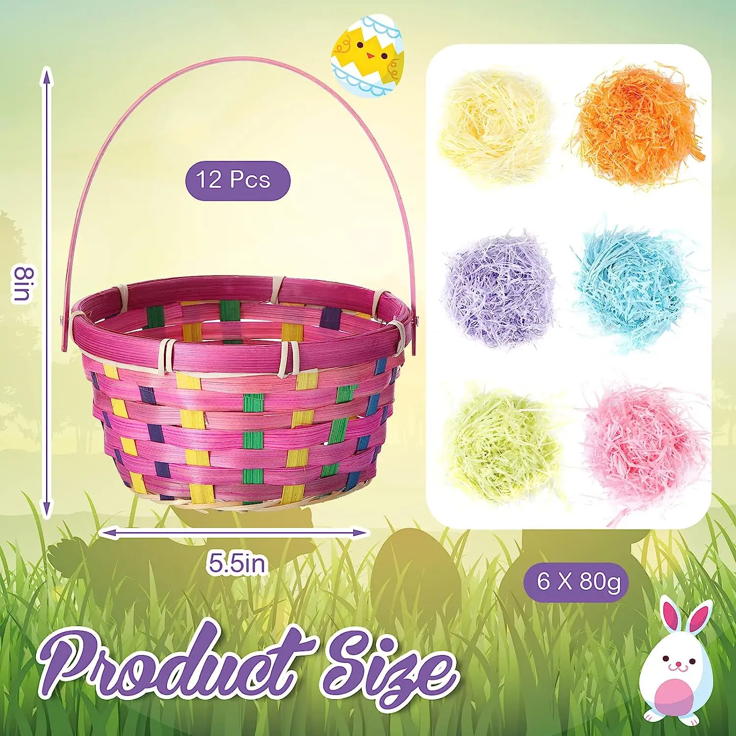 High Quality Colorful Bamboo Gift Basket With Handle For Easter ...