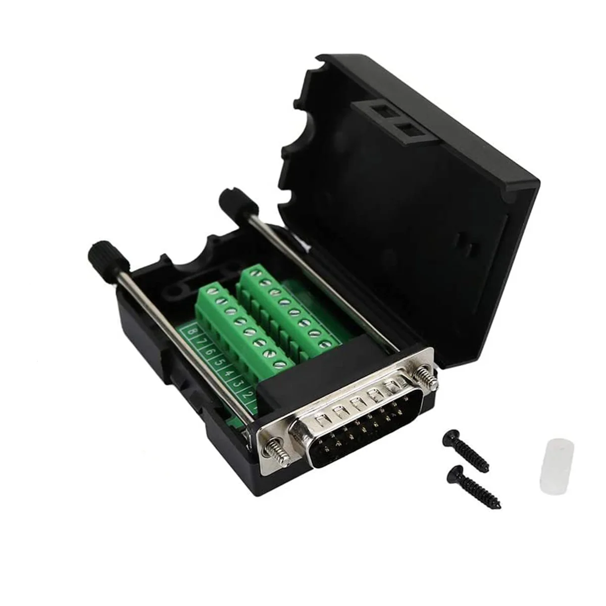 D-SUB DB15 Male 15 Pin Jack Port to Terminal Breakout Board Connector, 2 Row Plug with Case ...