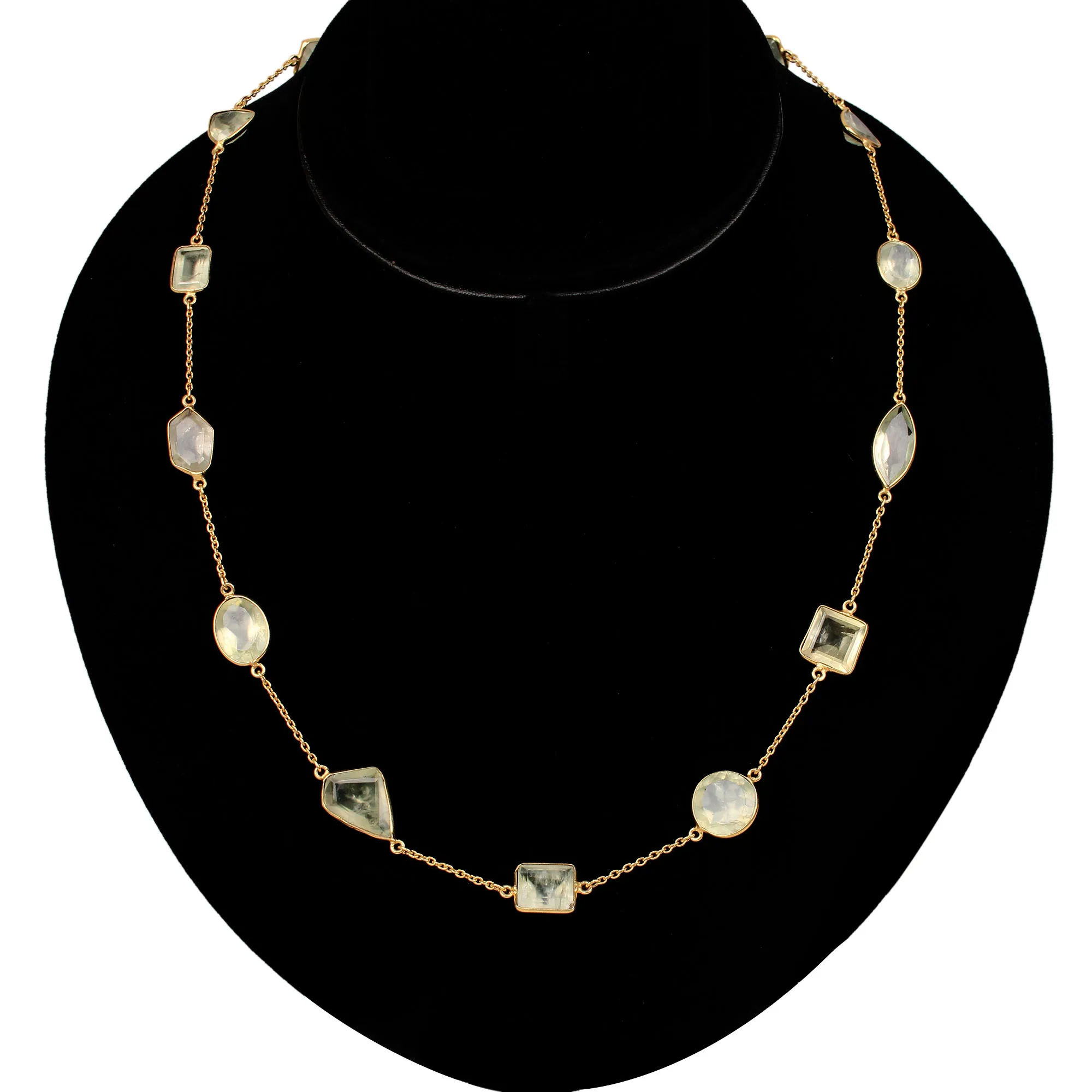 Natural Prehnite Gold Plated 22 Inches Long Chain Bezel Set Necklace ...