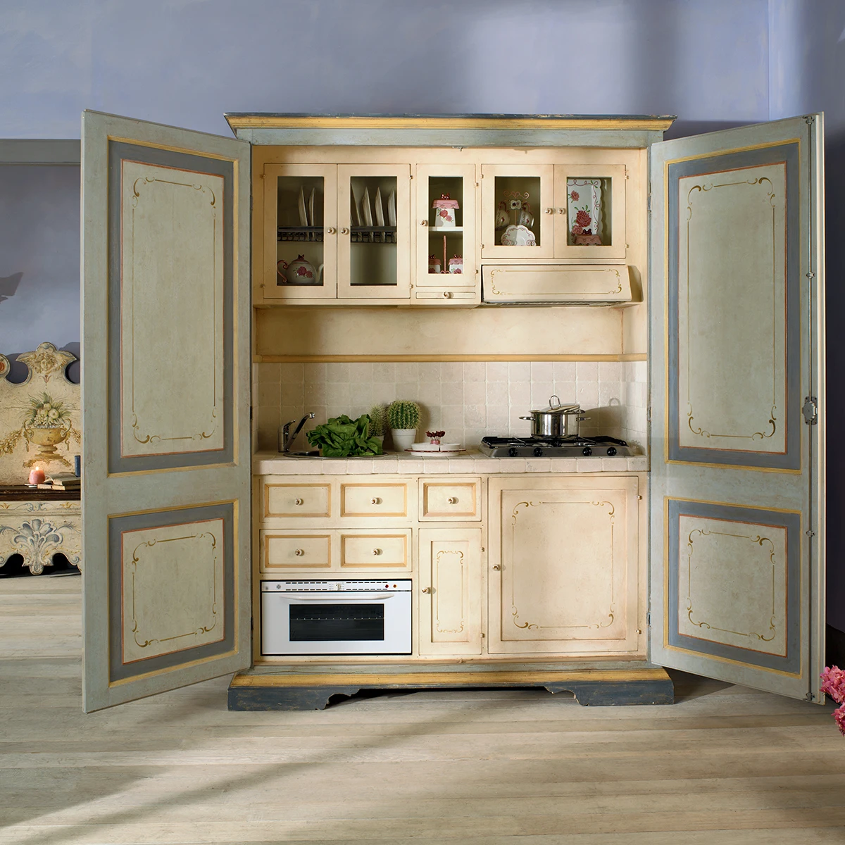 Made In Italy Raised Base Cabinet Gesso Colored Finish Hand Painted ...