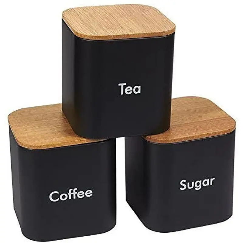 3 Black Metal Canisters With Tray Top Quality Decorative Organizer ...