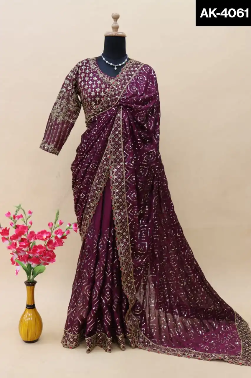 Heavy Embroidery And Sequence Work Indian And Pakistan Style Saree For ...