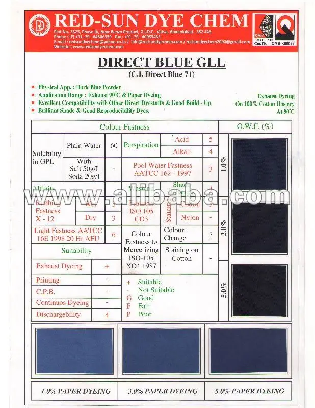 Direct Blue 71 Dye DIRECT BLUE GLL Slat Free Dyes Red Sun Dye Chem Is ...