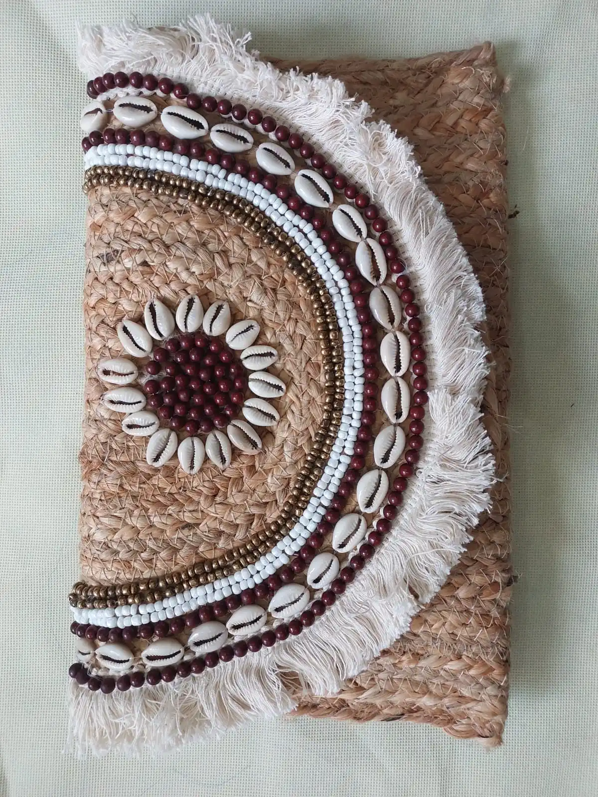 Custom Made Hand Jute Purses With Shell Trims And Cotton Fringe Trim ...