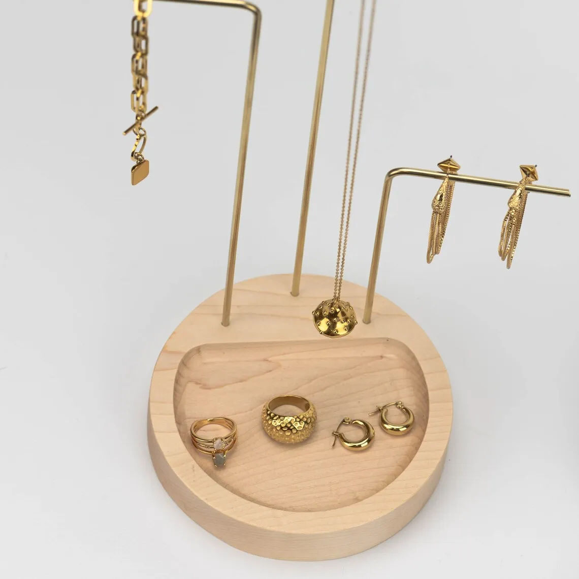 Walnut Wood and Brass Jewelry Stand with Ring Dish Unique Minimalist ...