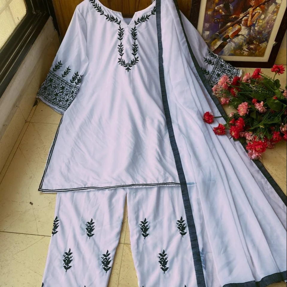 Plazo and Short Kurta Set 3pcs - Ethnic Indian Women's Clothing