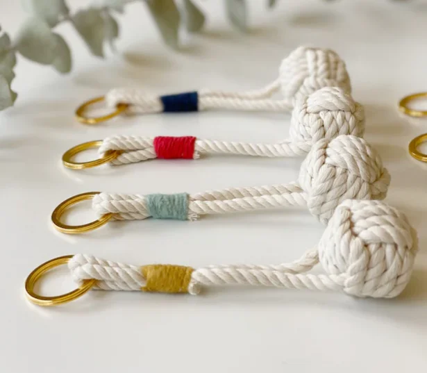 Monkey Fist Knot Keychain W/ Brass Shackle - 4.5" Long - Handmade ...