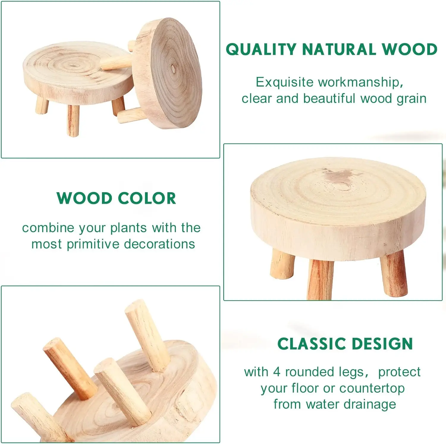 4 Pack Wooden Plant Stool - Mini Wood Stool Display Stand