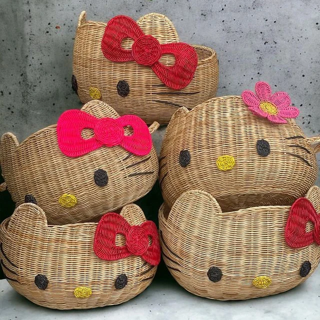 Hello Kitty Basket - Natural Rattan Storage Container