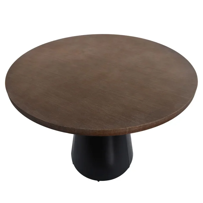 Natural Wooden Dining Table with Cone Pedestal Base