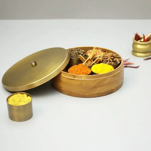 Brass Copper Metal Masala Box Set With Metal Lid Bread Sweet Cake Pasta ...