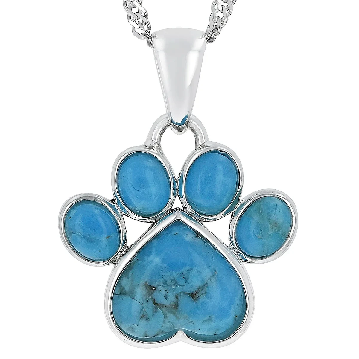 Pawfect Elegance: Turquoise Paw Print Pendant With Chain,Rhodium Over ...