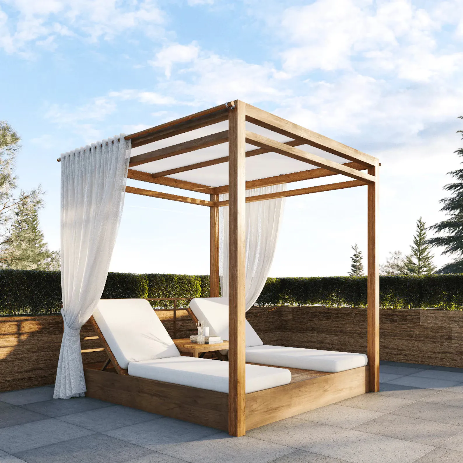 Outdoor cabana daybed with canopy teak base and cushions for hotel ...