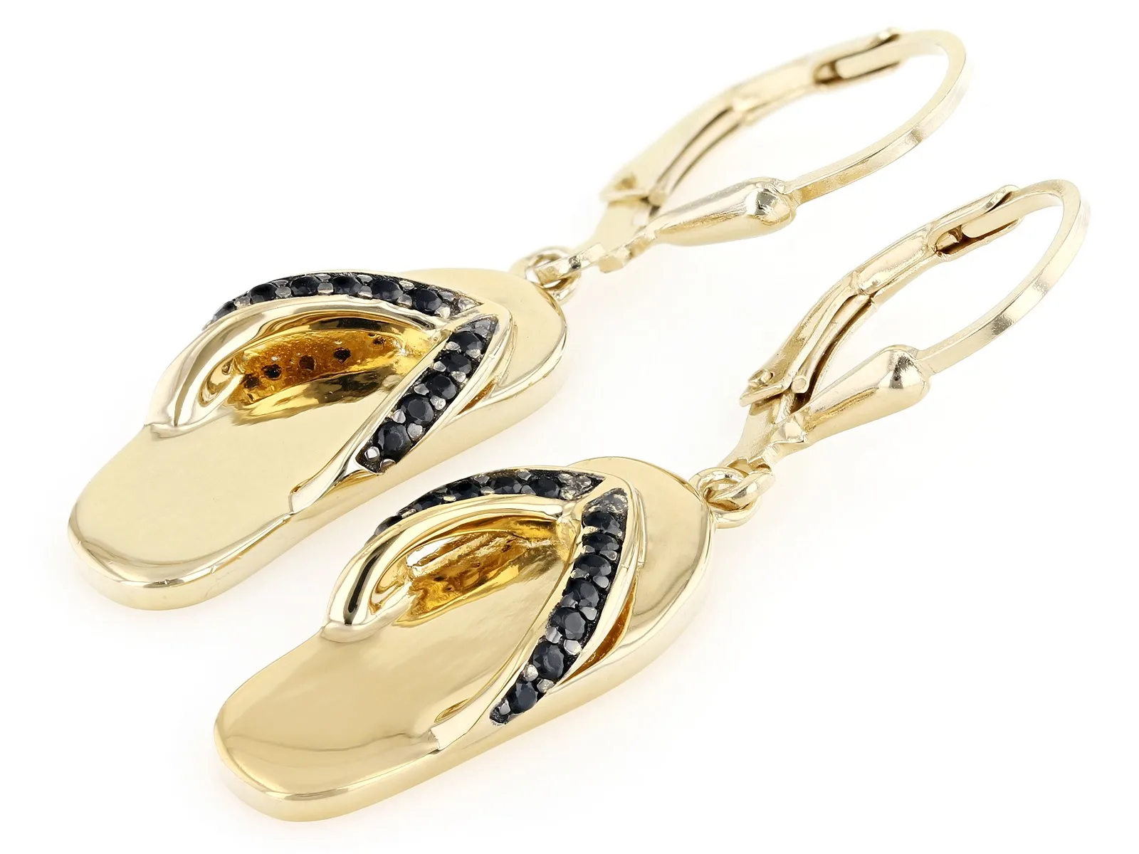 Chic Contrast: Black Spinel Flip-flop Earrings In 18k Yellow Gold Over ...