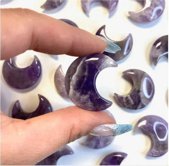 Amethyst Crystal Moon Shape Crescent Moon Loose Cabochon Hand Carved ...