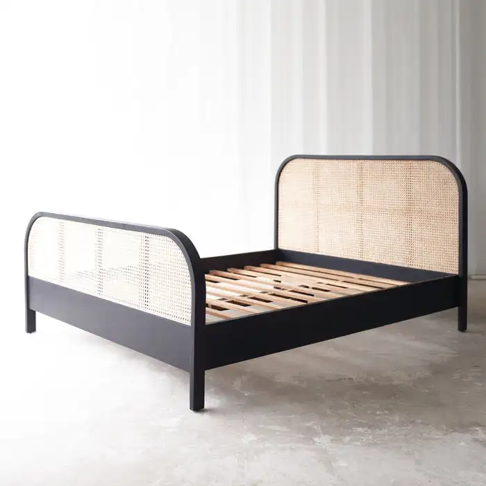 Teak Cane Bed Frame - Modern Style Bedroom Furniture