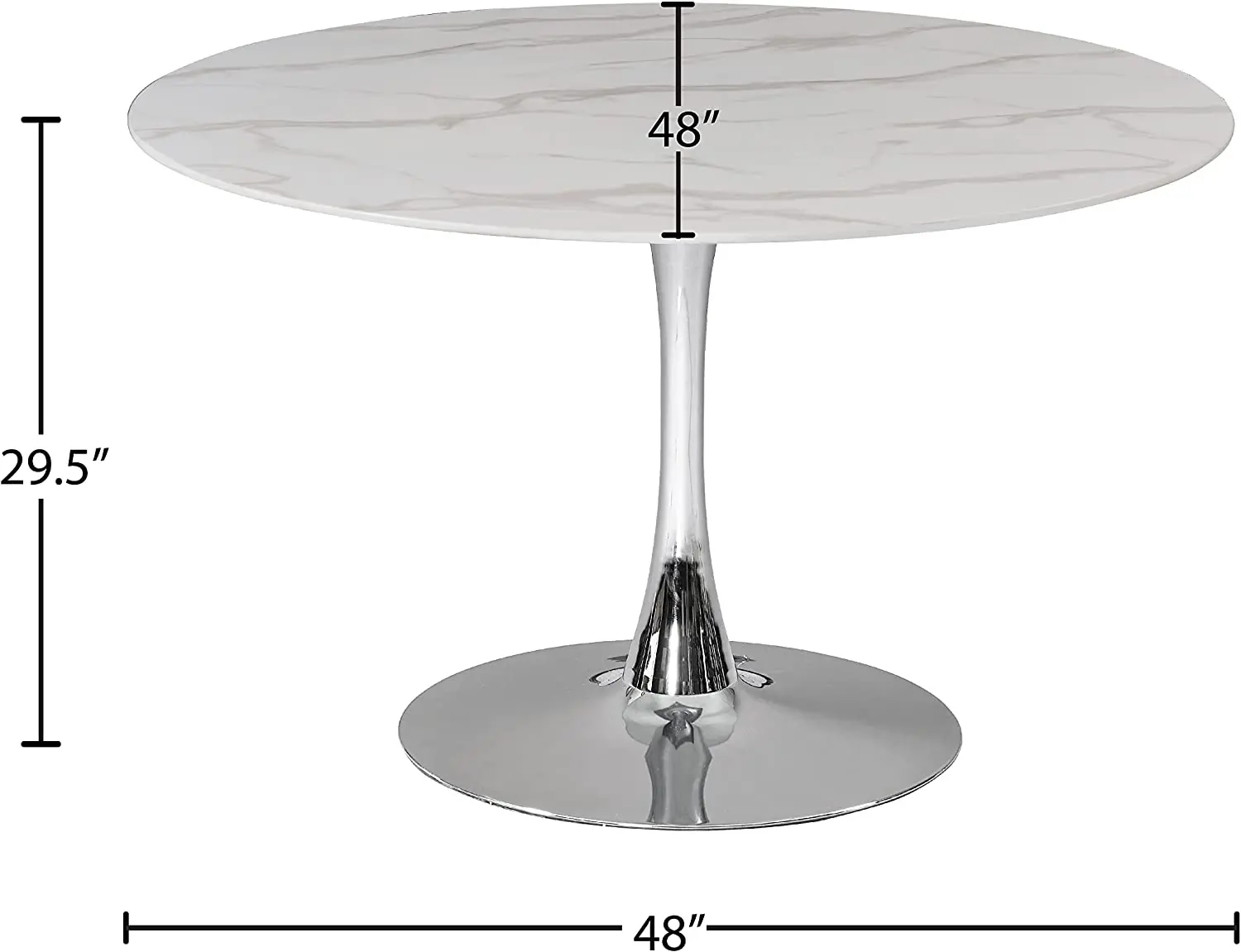 Modern Contemporary Round Faux Marble Top Dining Table 48 Wide Chrome ...