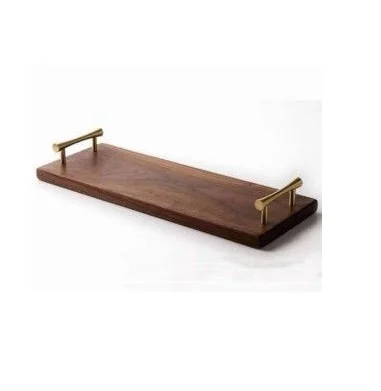 Rectangle with Metal Handle Tray Wooden Flat Tray Acacia Wood Handmade ...