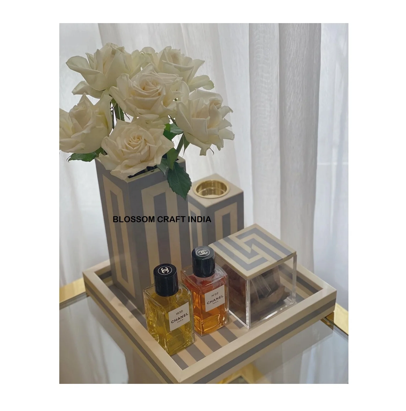 Luxurious Bone Inlay Tray Oud Burner With Bone Inlay Acrylic Box & Vase ...