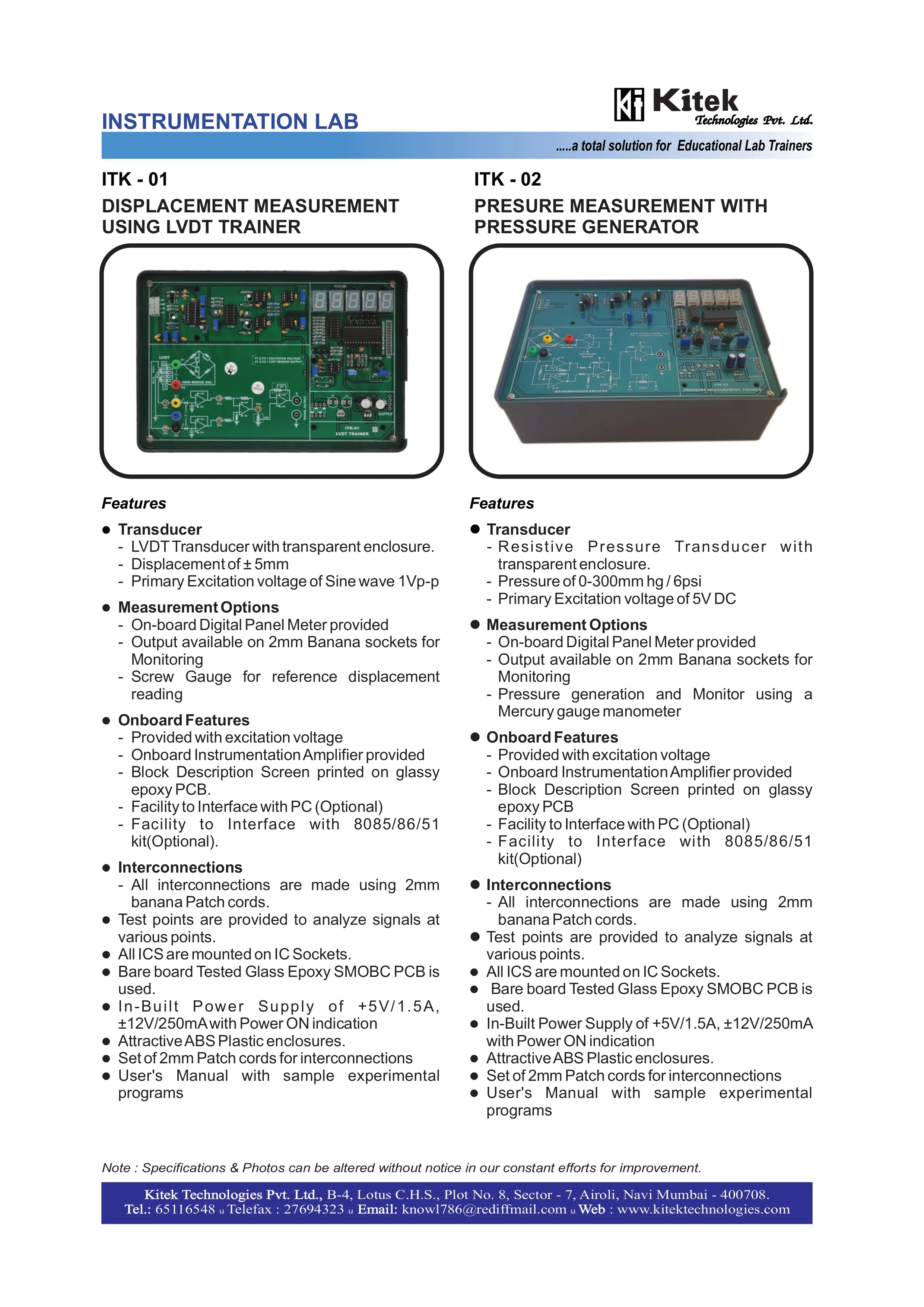 Displacement Measurement Using Lvdt Trainer Kit By Kitek