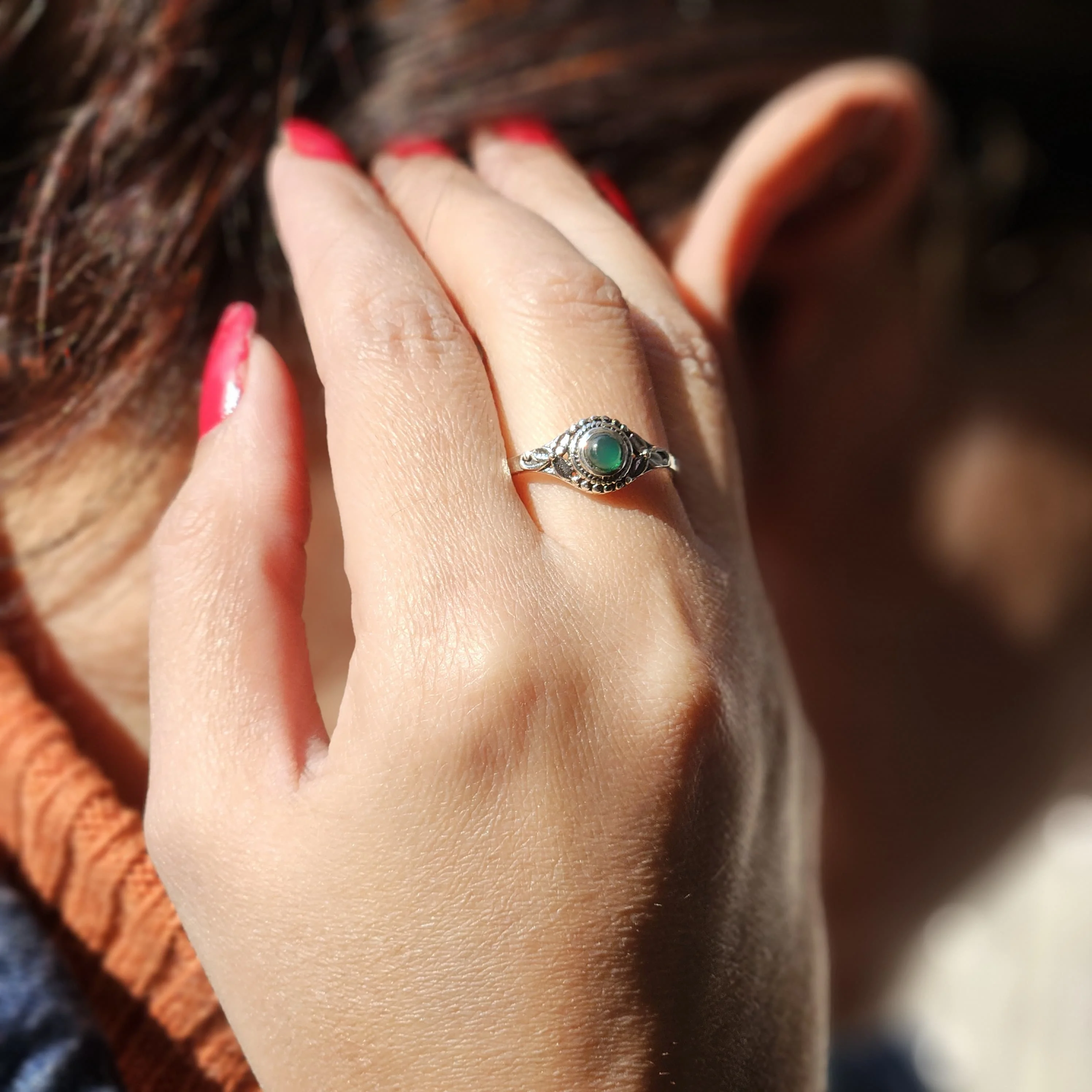 Small Children's Sterling Silver Green Onyx Gemstone Ring for Wedding ...