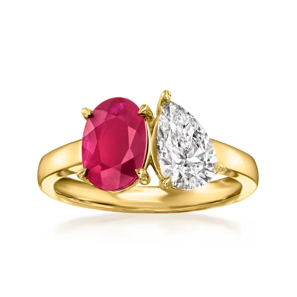 Oval Ruby And Pear-shaped Lab-grown Diamond 'toi Et Moi' 14k Yellow Gold Ring | A Stunning ...