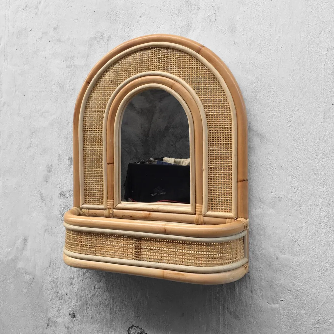 Rattan Mirror With Shelf Rattan Dome Mirror Square Knit Rattan Mirror ...