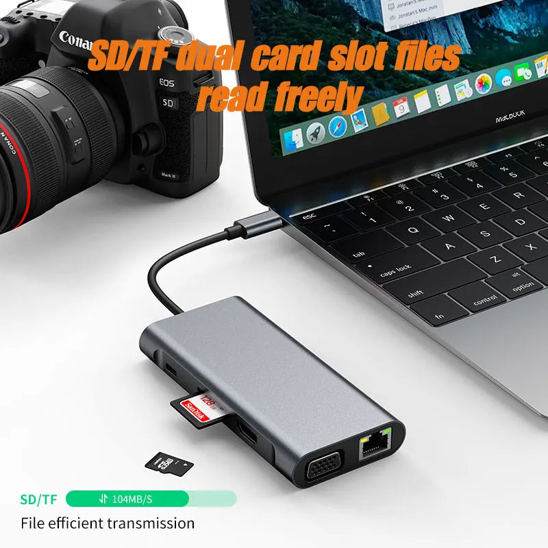 10 In 1 Usb Type C Adapter Hub Dock With 3 Usb 3.0 Port Hdmi Vga 100m ...