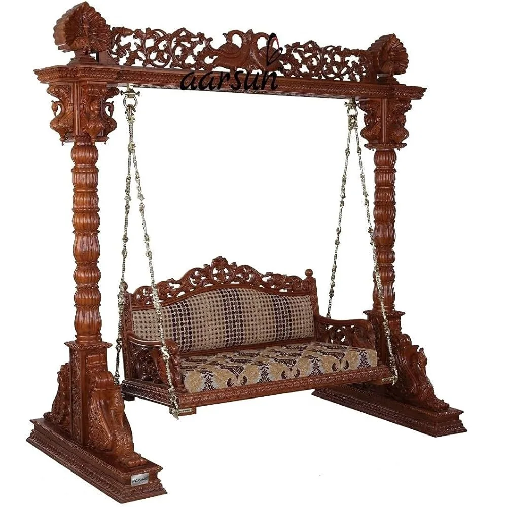 Carved Wooden Swing Jhoola - Elegant Mid-Century Design