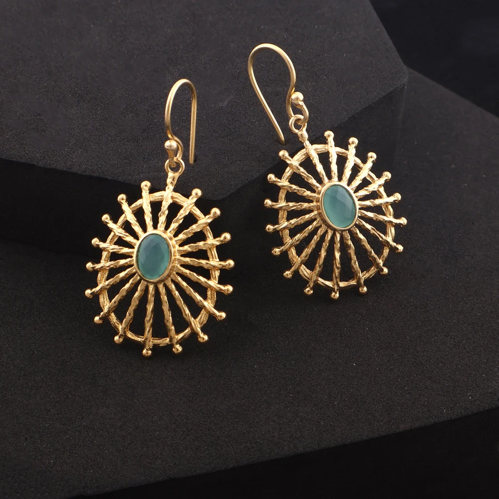 Dainty Oval Gemstone Earring Checker Cut Aqua Chalcedony Texture ...