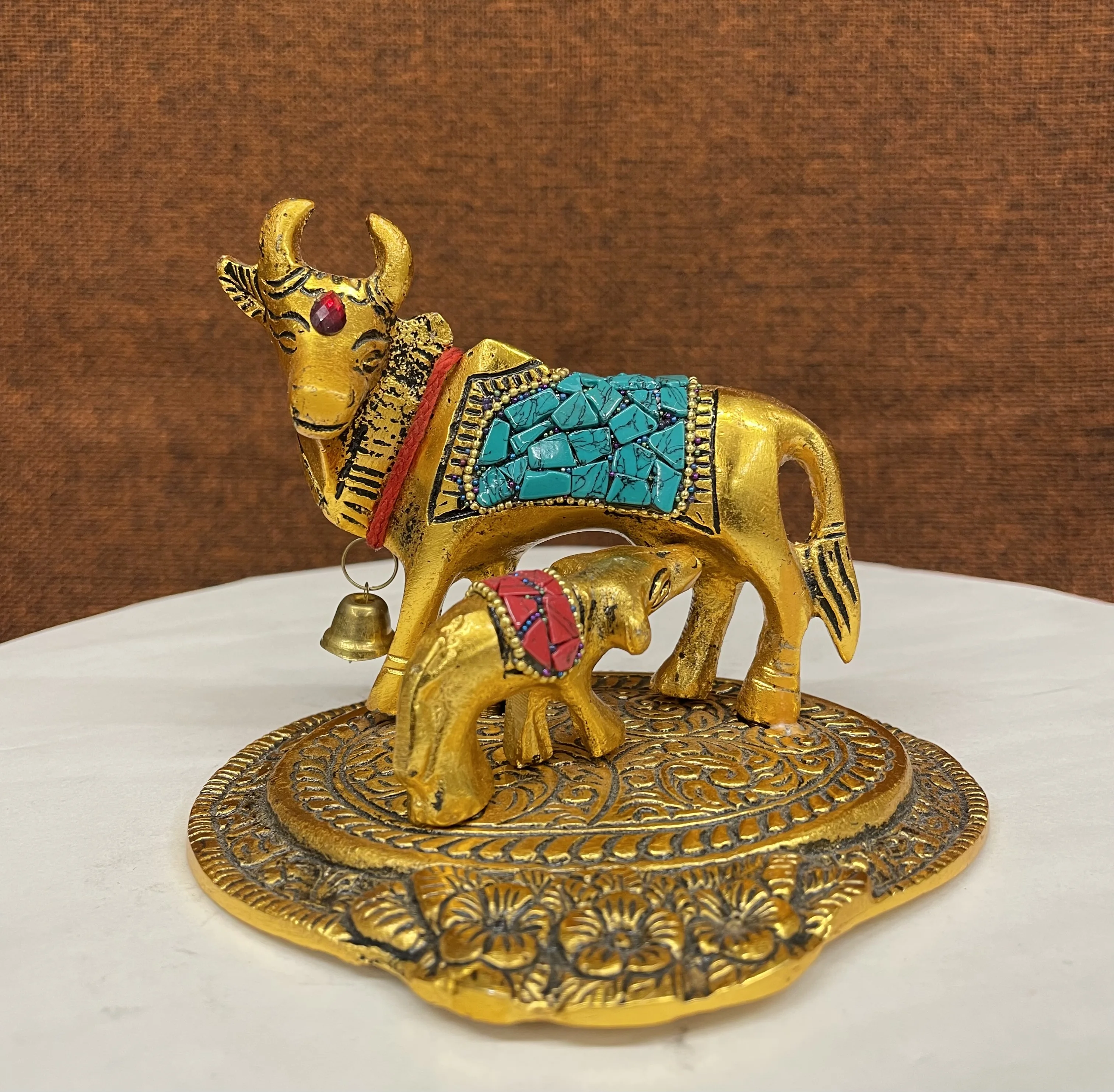 Handcrafted Indian Cow with Calf Statue - 4 Inches Stone Work