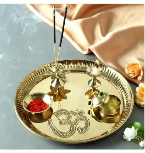 Brass Pooja Thali Set Indian Occasional Gift Puja Thali Traditional ...