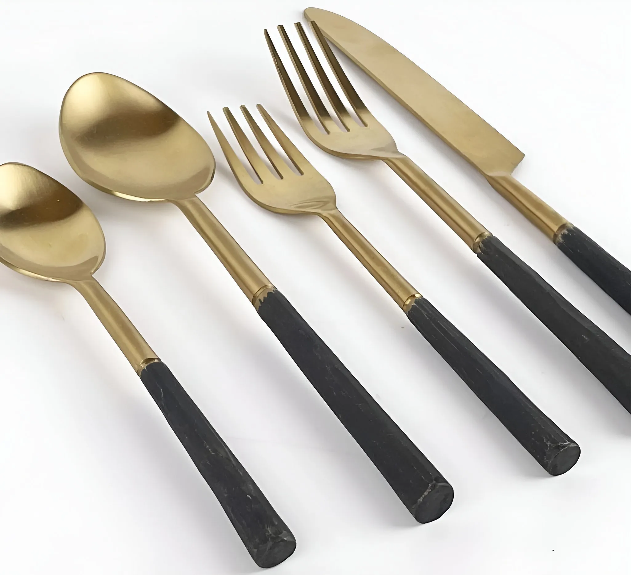 Luxury Two-toned Black Gold Handle Metal Flatware Sets Dinner Knife ...