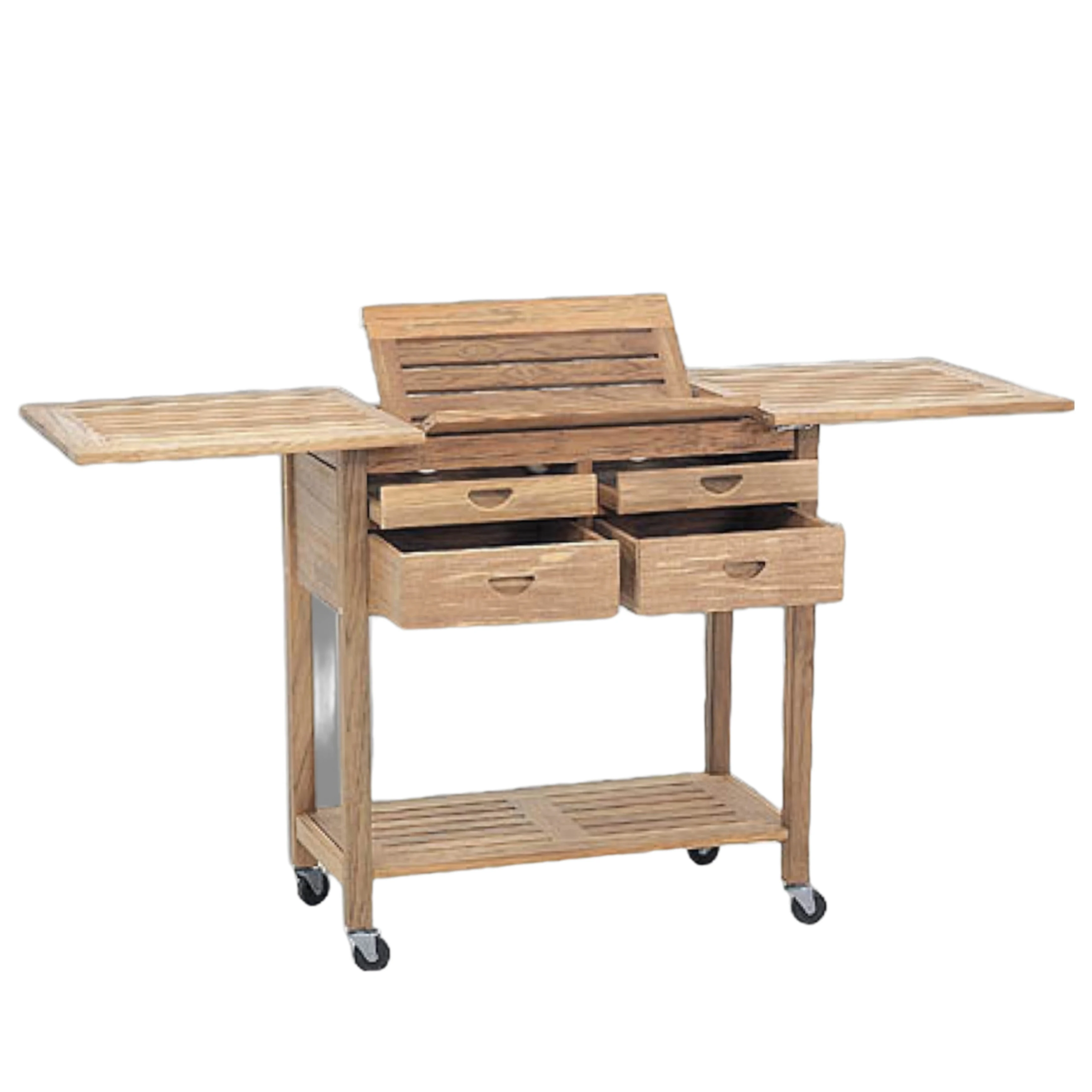 Luxury Teak Furniture Trolley Wooden Planters Table Extended Leaf Steel ...
