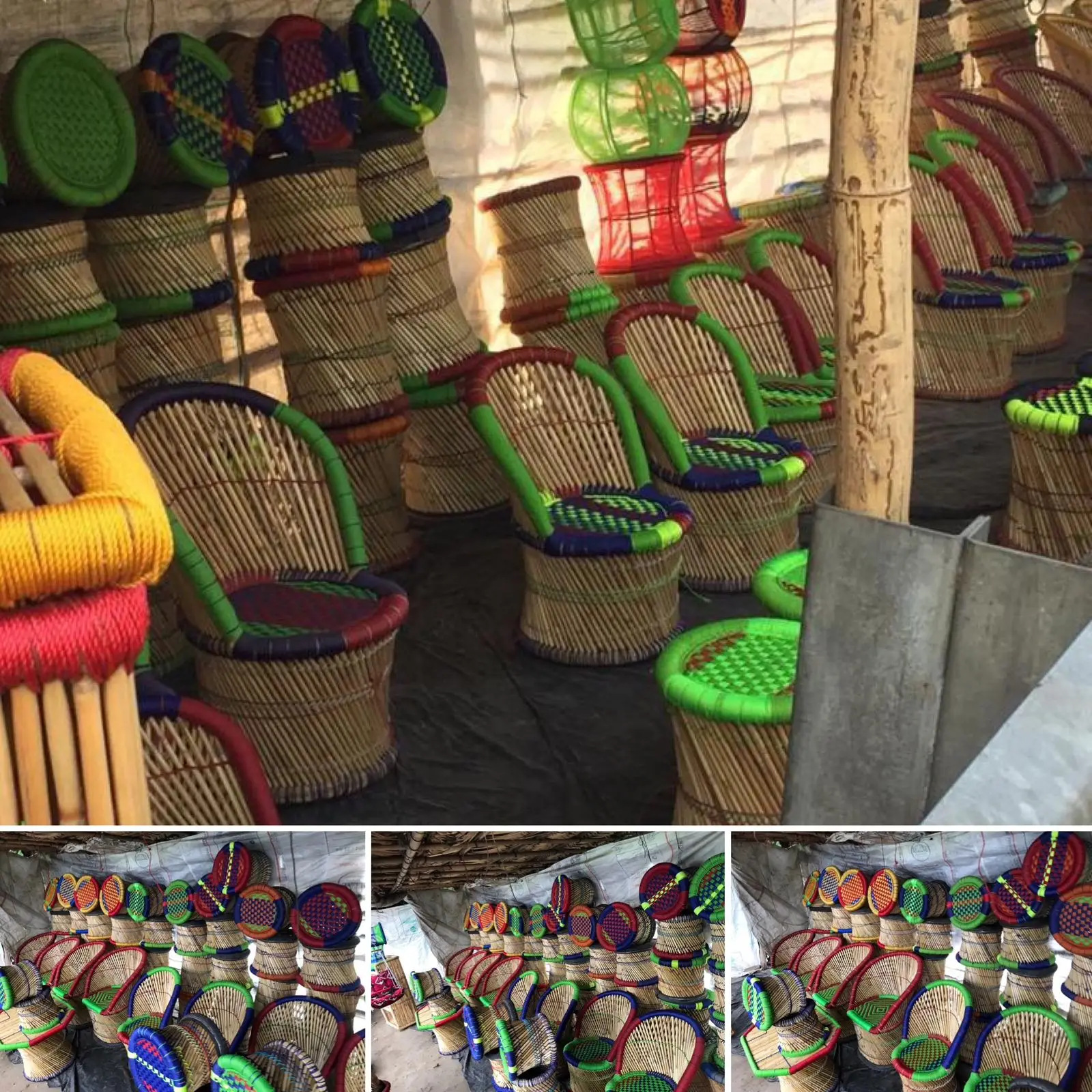 Latest Design Bamboo Mudda Chairs And Stool Set With Home Garden At ...