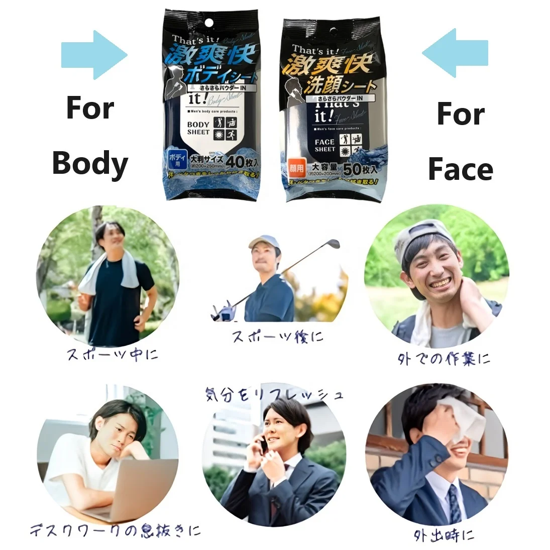 Japan Menthol Body Wipes for Men - 40P Easy Cleansing