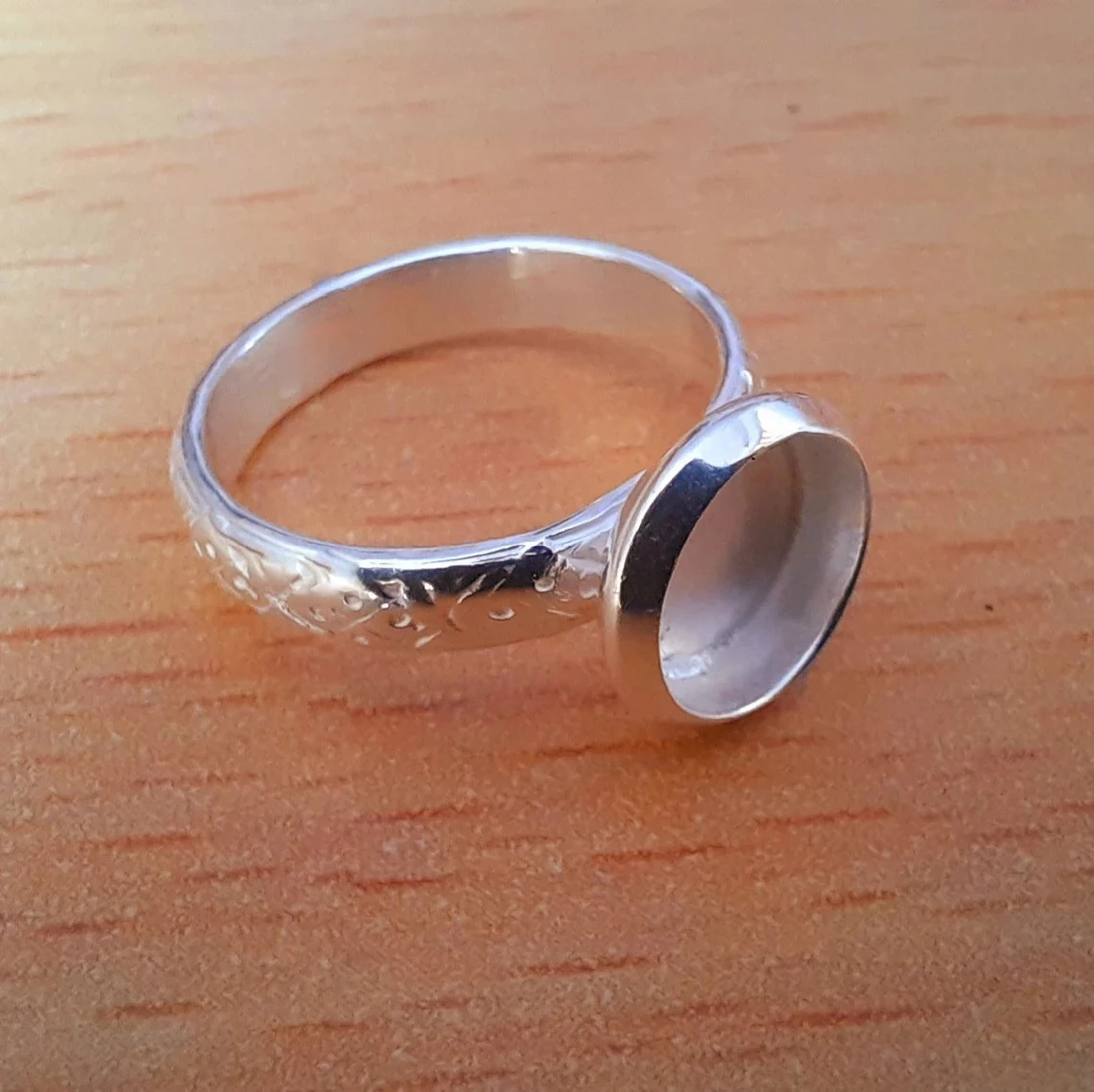 925 Pure Sterling Silver 23 MM Round Collet Cup Rings US-7 Size 7-30MM ...