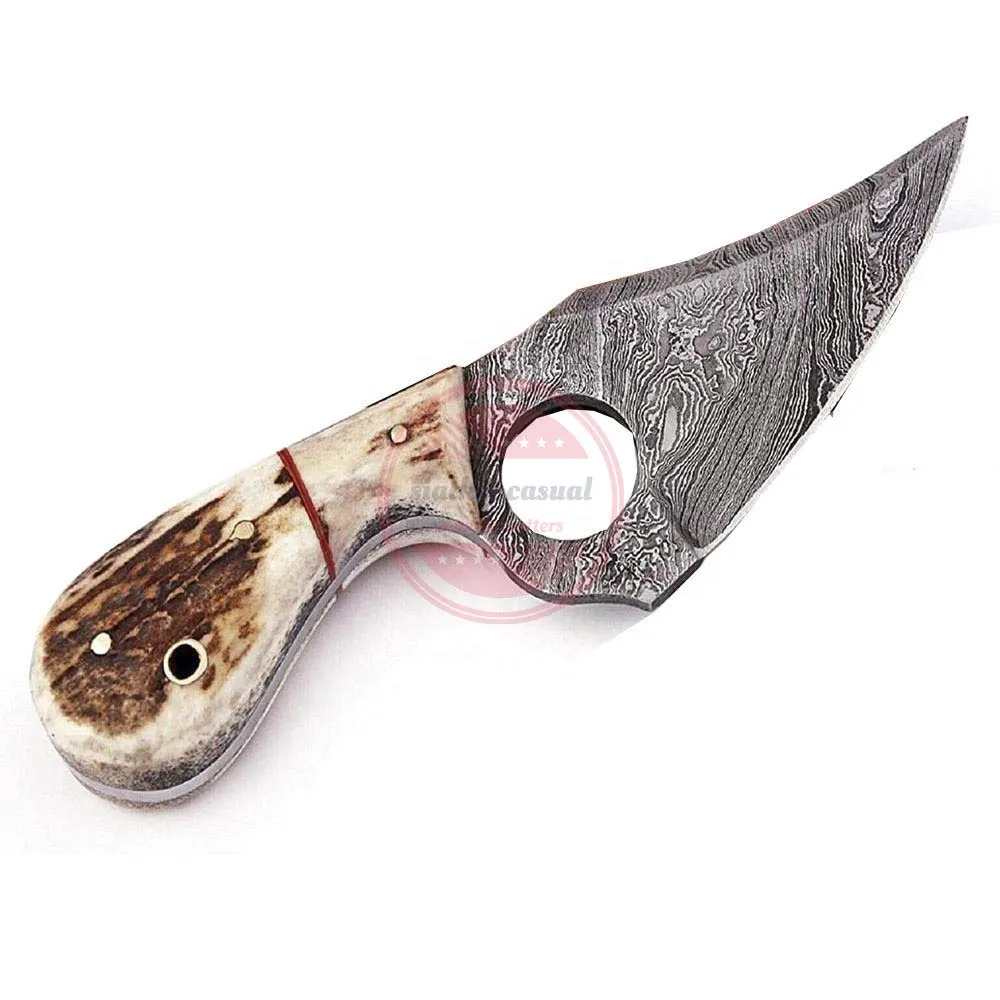 Custom Damascus Steel Skinner Knife Fixed Blade Hunting Camping Handle ...