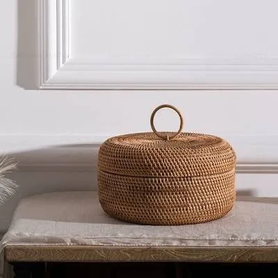 Hot Design Rattan Weave Round Storage Basket With Lid,Handcrafted ...