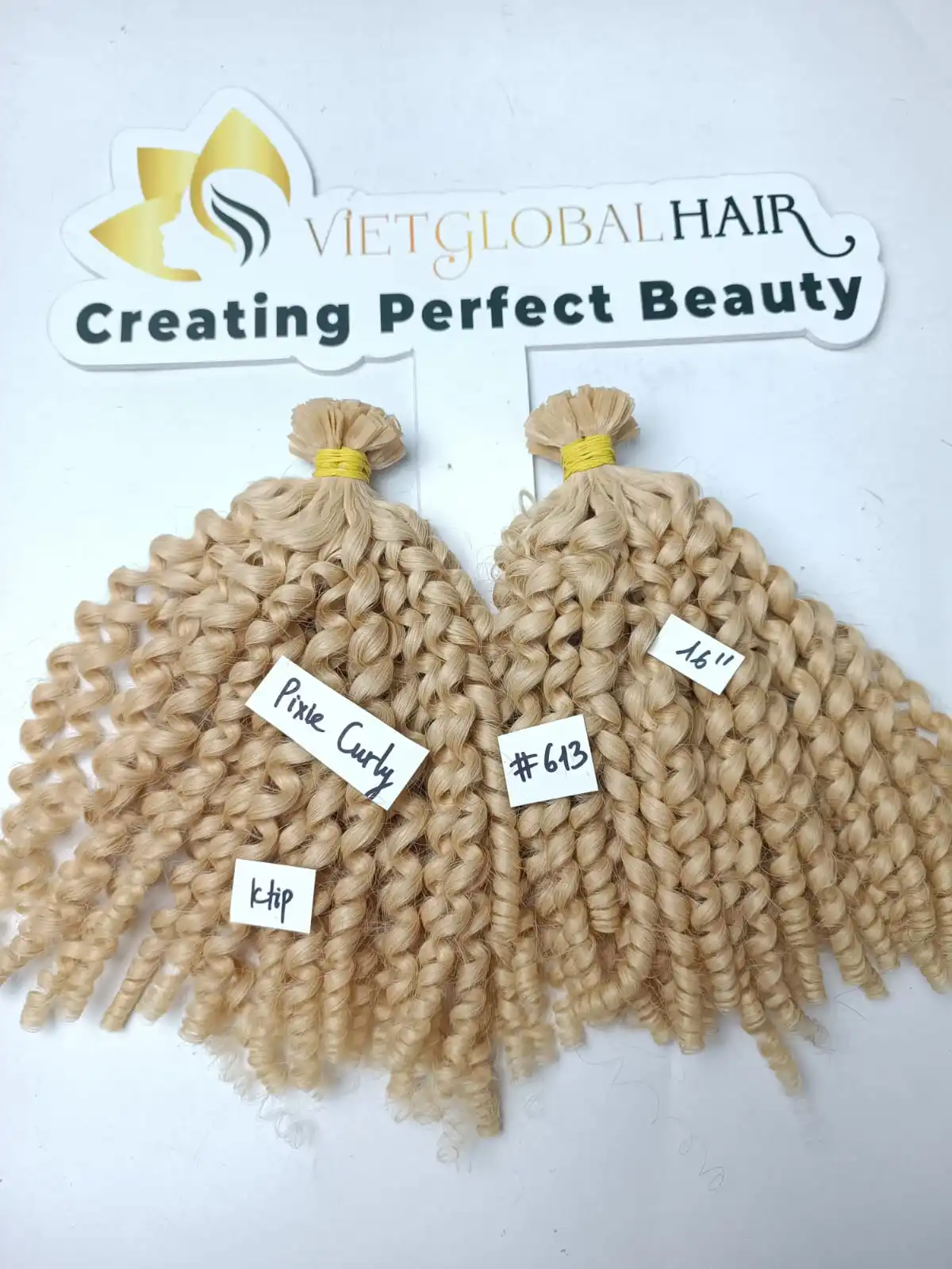 K Tip Pixie Curly Hair Extensions Blonde Color Raw Vietnamese Human ...