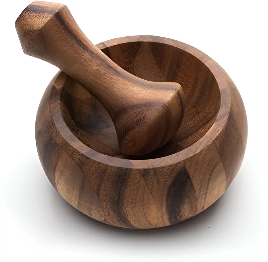Wooden Mortar & Pestle Round Shape Food Safe Cake Stand & Kitchen ...