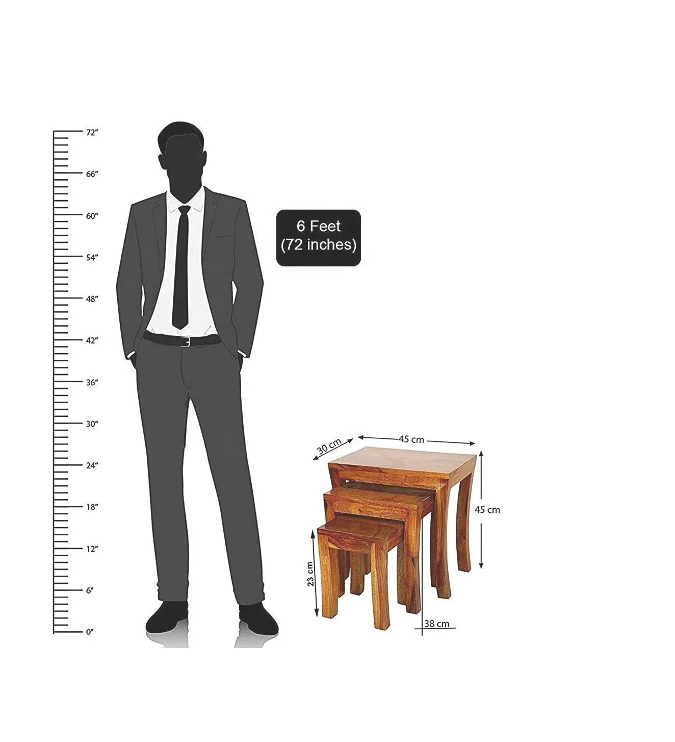 Solid Sheesham Wood Nesting Table Set of 3 Stools Wooden Nesting Table ...