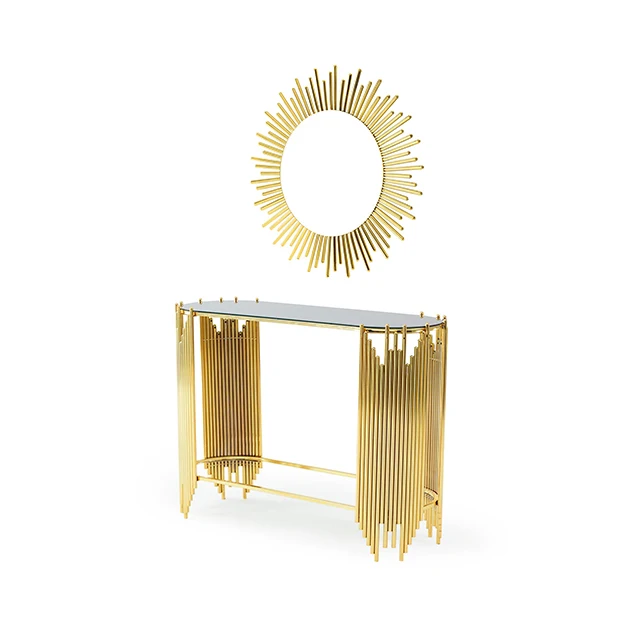 No239 Zen Gold Mirror Console Table 100% Metal Slab: 100% Glass Can Be ...