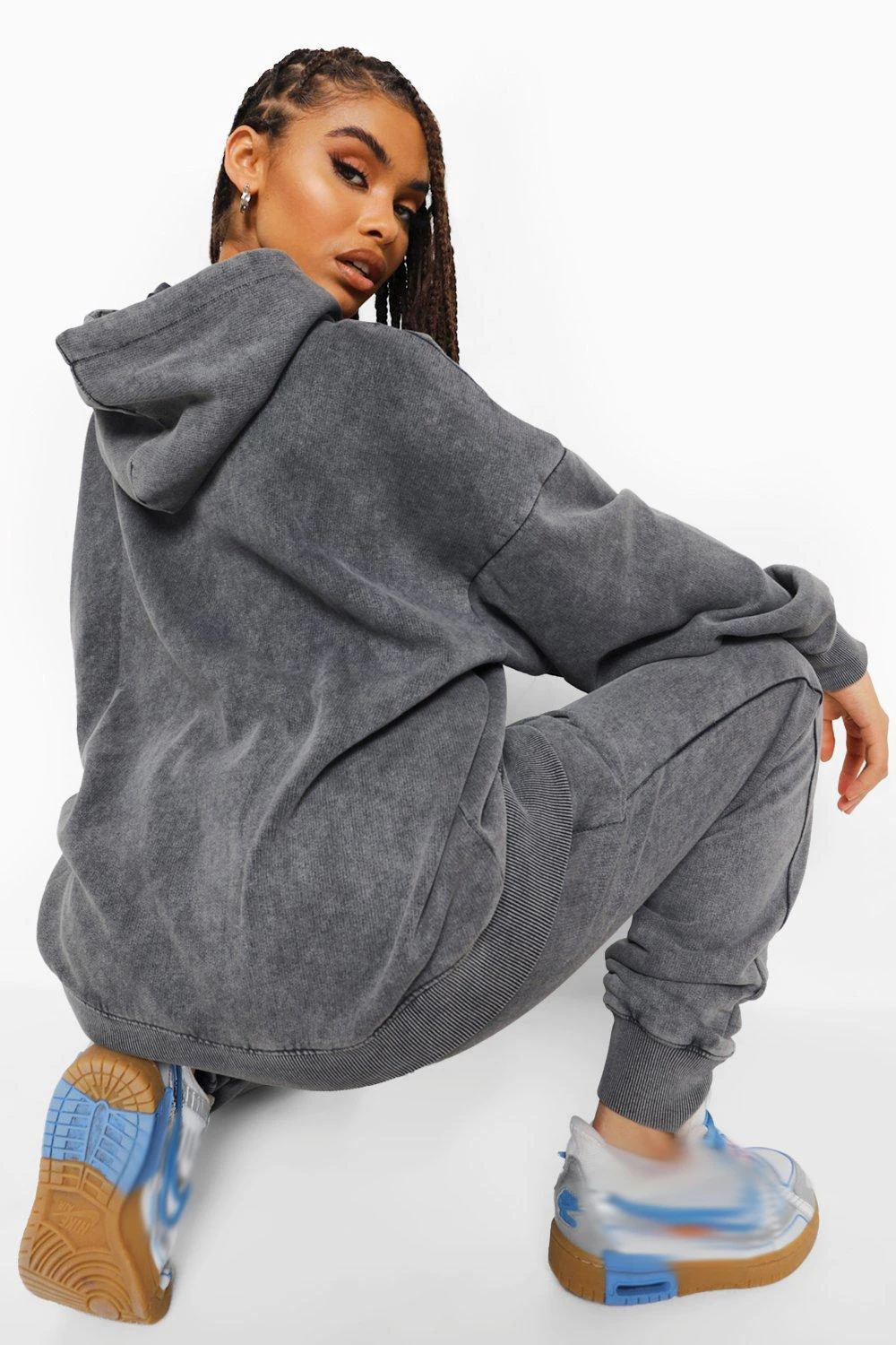 Plus Size Loose Fit Heavy Duty Drop Shoulder Acid Wash Tracksuit ...