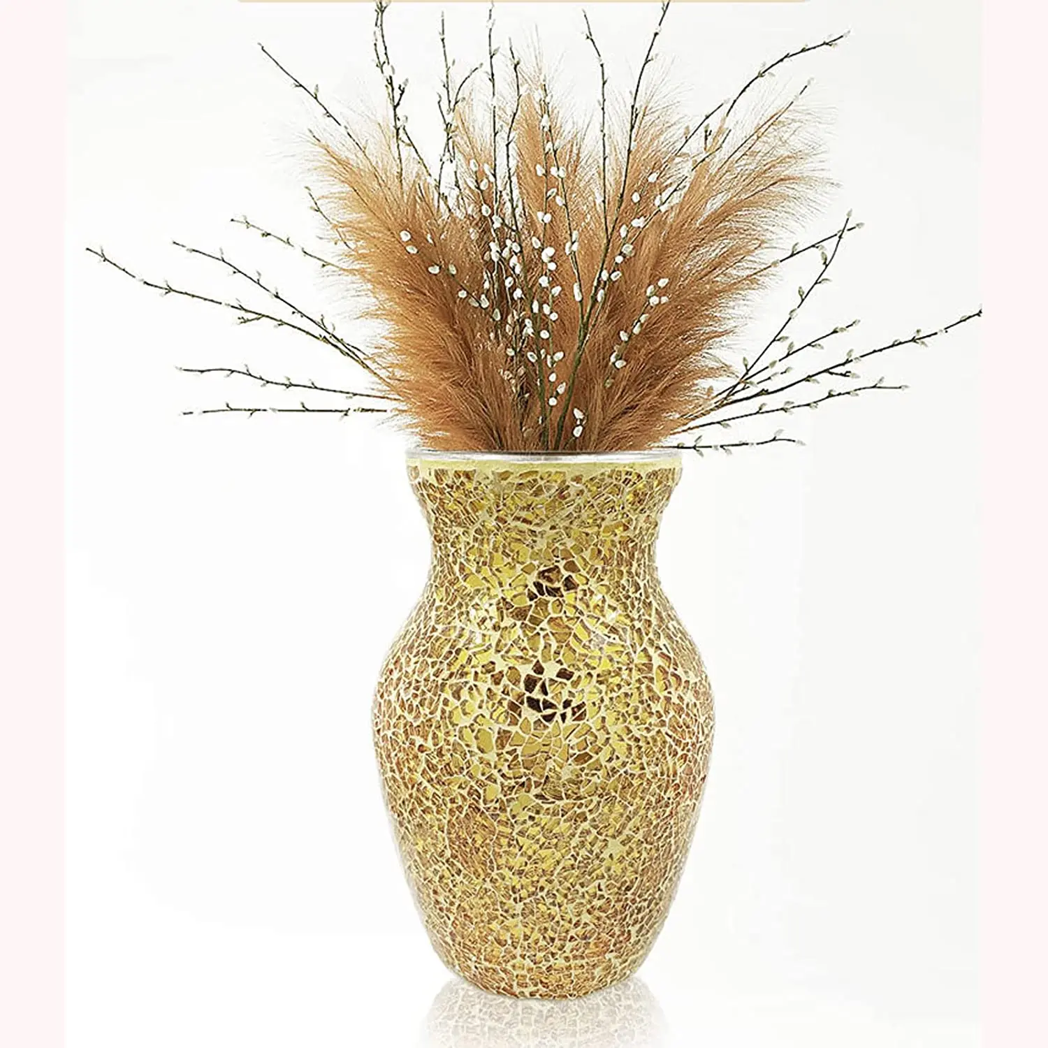 Floral Crackled Glass Mosaic Vase For Home Decor Modern Handmade ...