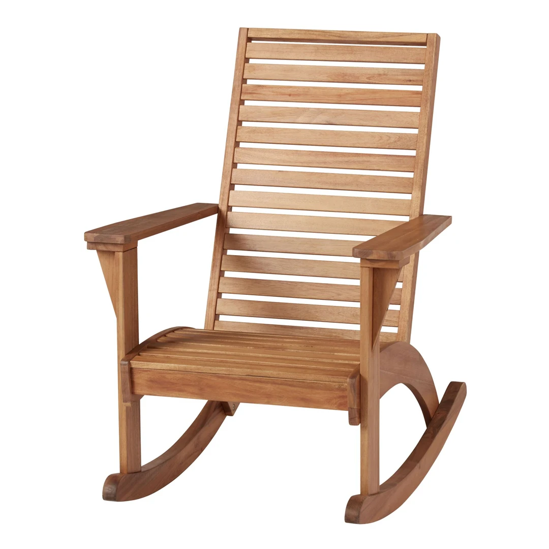 Outdoor Teak Solid Wood Rocking Chair With Armrest And Long Backrest ...