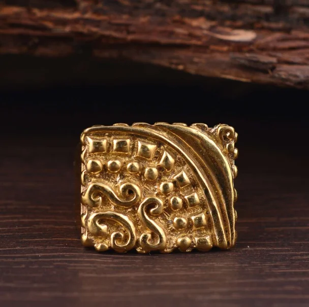Antique Design Big Square Signet Mandala Pattern Chunky Brass Ring for ...